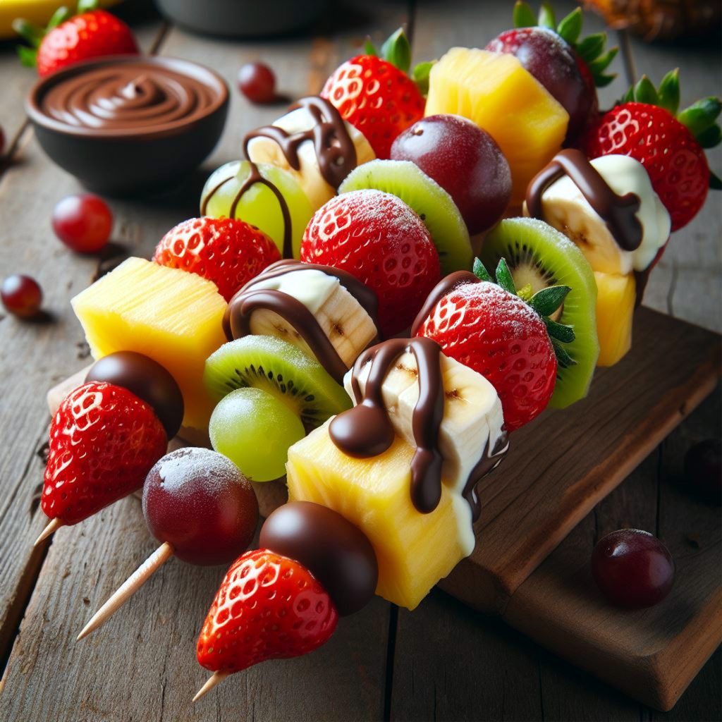 Receta Infantil: Brochetas de frutas con chocolate y yogur: – Semillitas